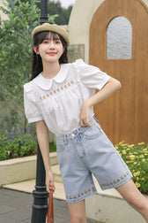 Daisy Chain Embroidered Shorts (Light Denim) – Megoosta Fashion