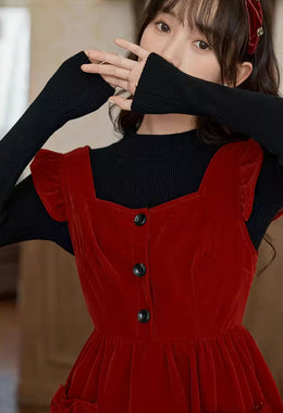 Frilly Bow Pinafore Dress (Red) – Megoosta Fashion