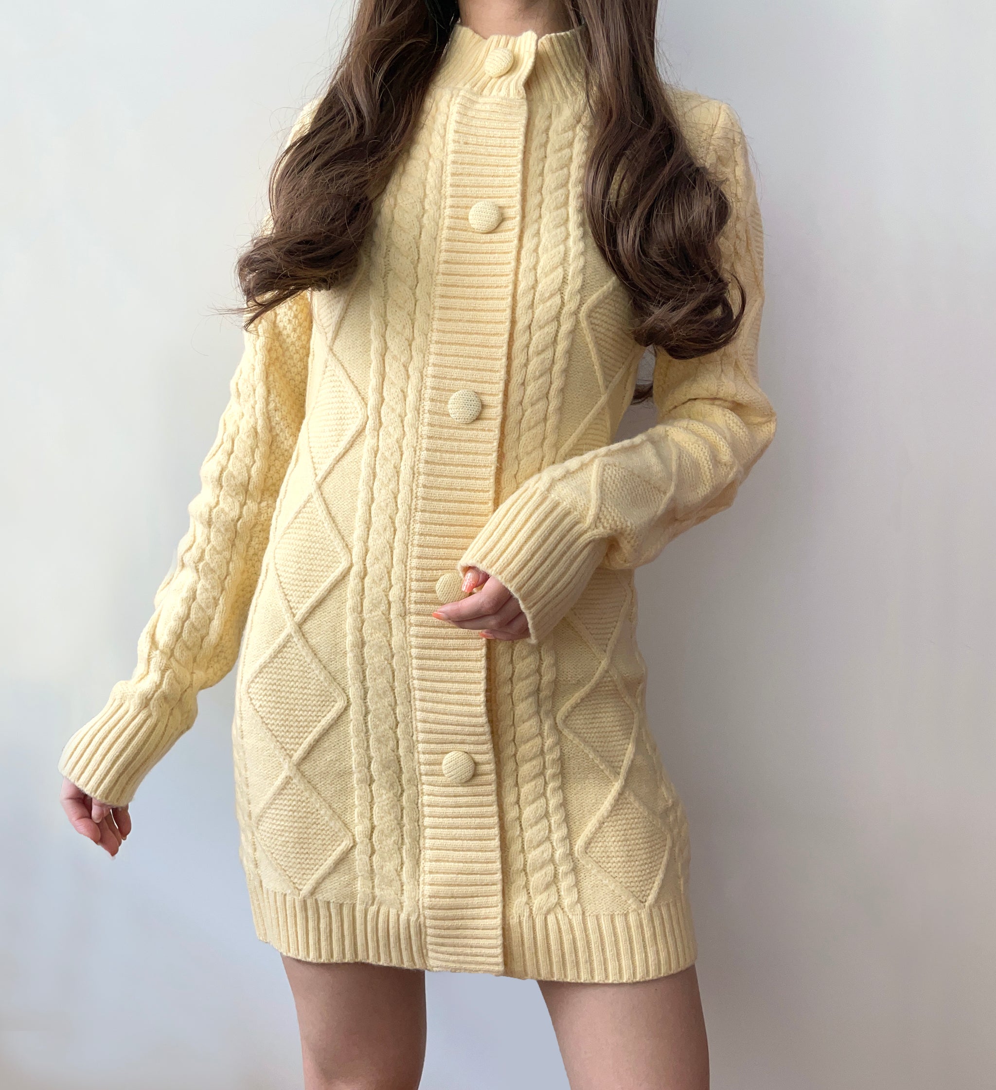 Button Cable Knit Sweater Dress (4 Colors) – Megoosta Fashion