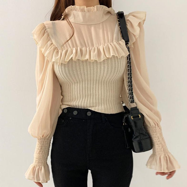 Ruffle High Neck Mixed Shirt (2 Colors) – Megoosta Fashion