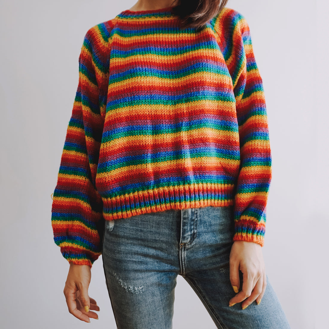 Rainbow Stripe Knit Sweater Multicolor Megoosta Fashion