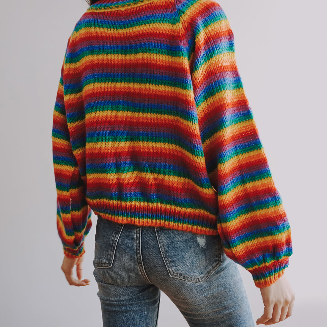 Rainbow Stripe Knit Sweater (Multicolor) – Megoosta Fashion